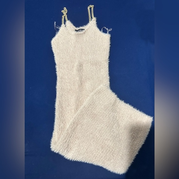 Dresses | Furry Dress With Gold Straps | Poshmark